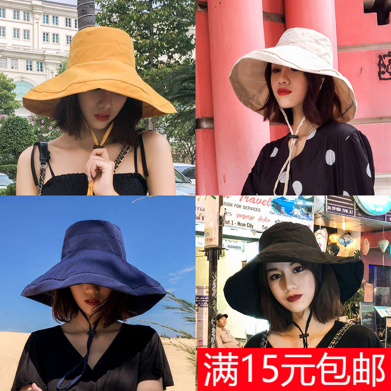 日系网红渔夫帽遮阳女夏大帽檐防晒紫外线韩版百搭宽檐太阳帽子潮