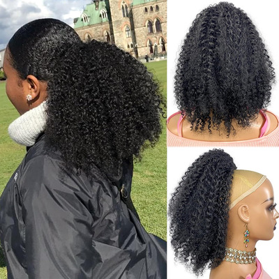 非洲跨境假发欧美afro爆炸头hair bun蓬松毛毛虫黑人假发抽绳马尾