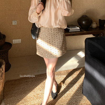 LS述致2026早春上新亮片半身裙短裙女百搭温柔气质