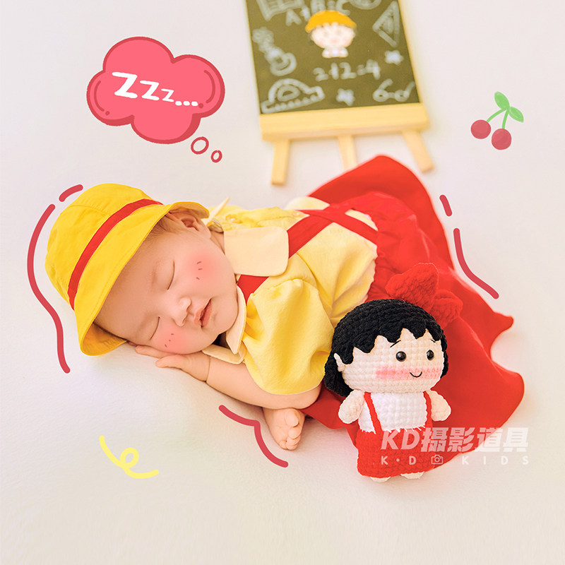 新品宝宝照樱桃小丸子主题影楼新生儿摄影写真婴儿满月艺术照道具