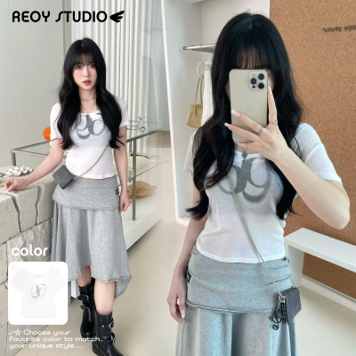 REOY Stu”ason韩系辣妹风U领微透大领口弹力超薄短袖修身上衣女