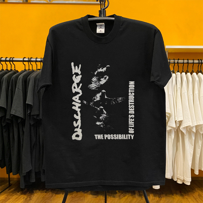 Discharge放电乐队硬核朋克乐队宽松oversize黑色纯棉潮酷短袖T恤