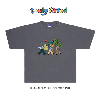 250克重磅纯棉！港风chic超火蔬菜搬运工小人动漫印花松弛短袖T恤