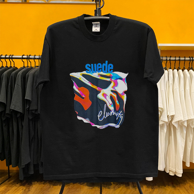 Suede山羊皮乐队专辑 迷幻撞色流体抽象印花vtg复古纯棉短袖T恤