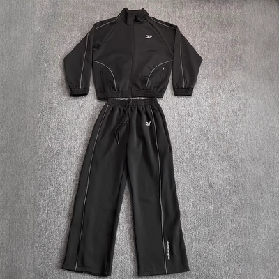 美式运动风拉链外套两件套