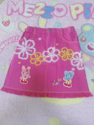 mezzopiano 130码粉色半身裙可爱卡通花朵裙女童钢琴正品日本带回