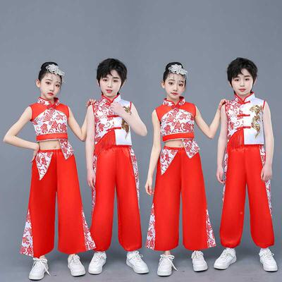 出元旦童秧歌舞儿蹈服TOR套装开门红喜庆打鼓演服剪纸姑娘族表演
