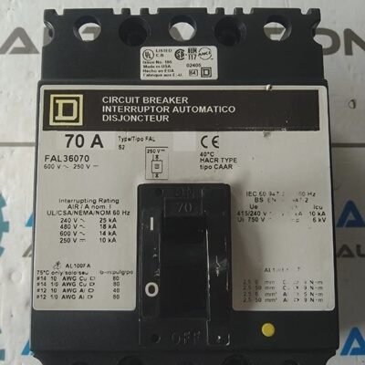 Square D FAL36070 ircuit Breaker 70A 3P 600V 250V