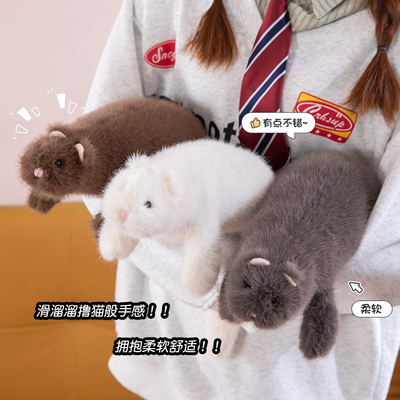 仿真白色小雪貂毛绒玩具白鼬地仙玩偶动物掌中宝公仔娃娃桌面摆件