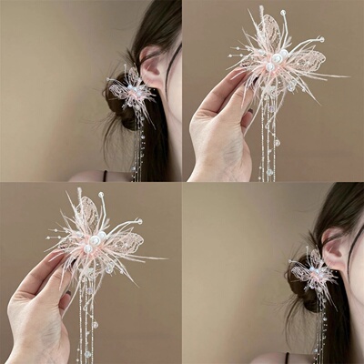 羽毛侧边夹发卡高级感气质头饰女