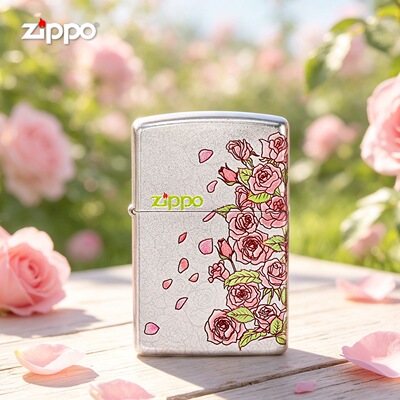 ZIPPO打火机正版 镀银磨砂热恋玫瑰情人节送男友生日告白七夕礼物