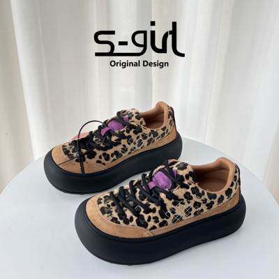 SGIRLTWT豹纹丑萌厚底面包鞋女