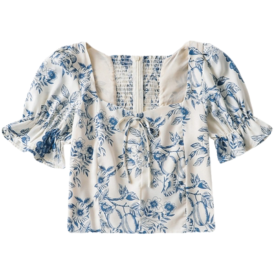 诺比昂修身法式拉链短袖雪纺衬衫