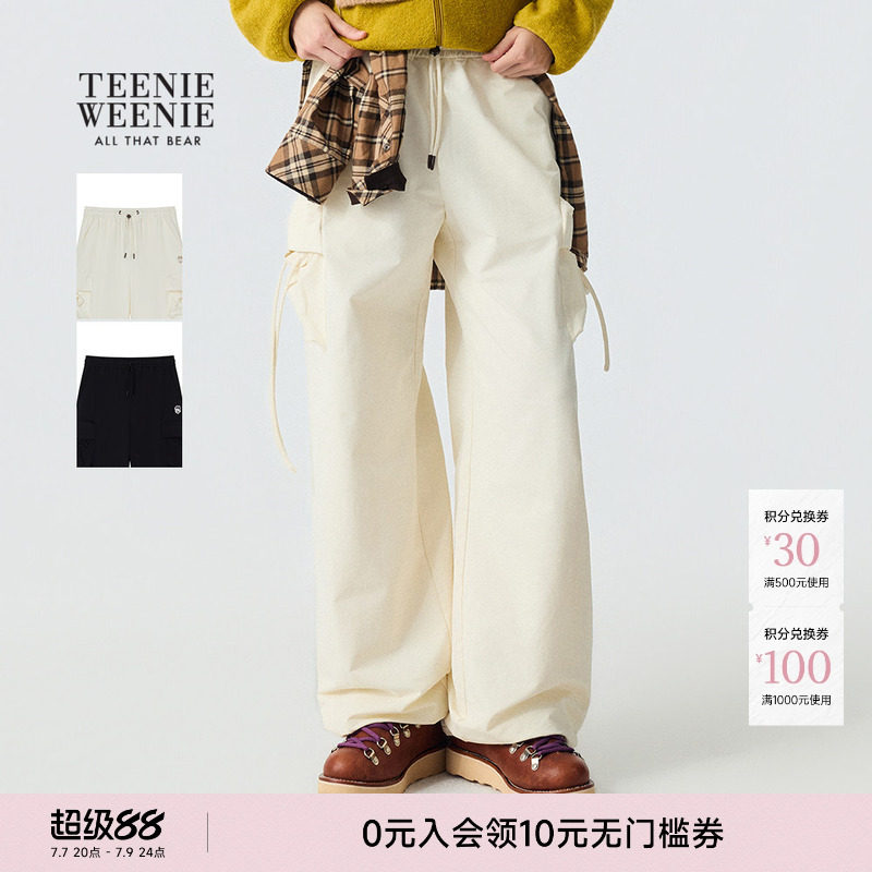 TeenieWeenie小熊女装时尚宽松俏皮通勤蝴蝶系带工装休闲裤长裤