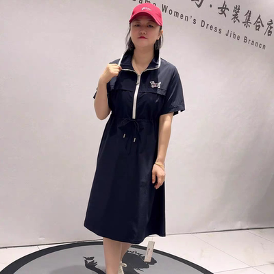 9502女权贵族初夏新品四面弹可抽绳两侧带兜休闲风连衣裙加大码