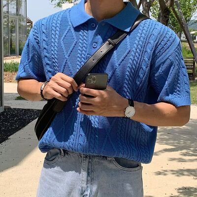 麦穗提花polo针织衫短袖男夏季薄款高级感老钱风t恤cleanfit半袖