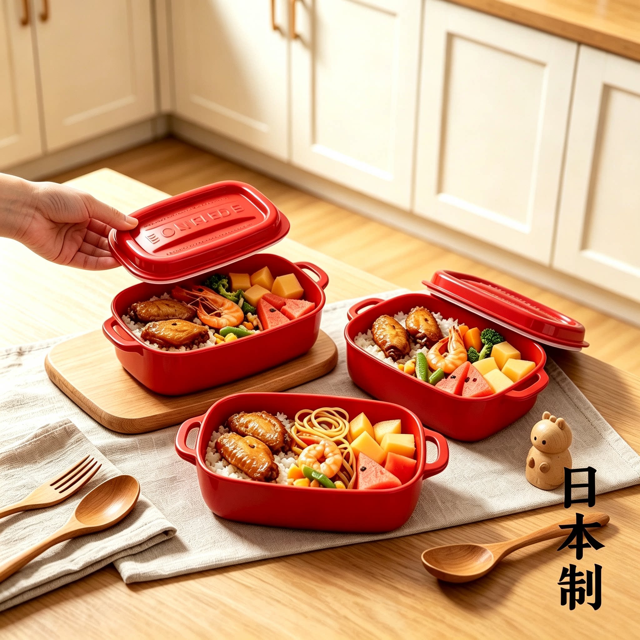 YAMADA日本进口食物收纳盒塑料分格冰箱保鲜盒便携辅食便当饭盒