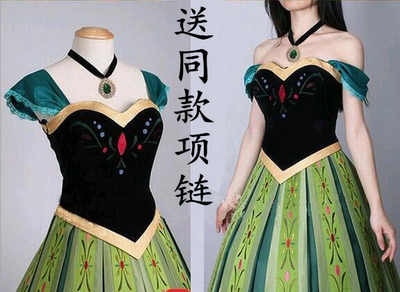 成人女冰雪公主安娜加冕公主裙刺绣礼服cosplqy服万圣节服装圣诞