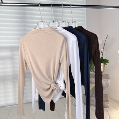 长袖高级感薄款双层网纱女上衣