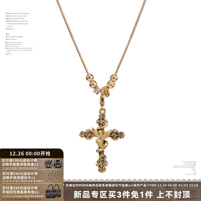 复古十字架项链天使长款毛衣链