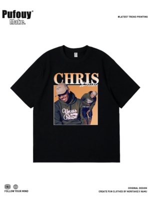 Chris Brown克里斯布朗美式复古人物周边同款印花宽松短袖T恤男女