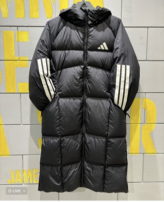 adidas阿迪达斯 长款连帽600蓬冬季鸭绒保暖防风运动羽绒服JG3840