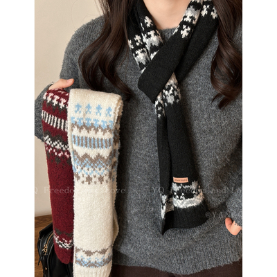 新年费尔岛提花毛线针织小围巾
