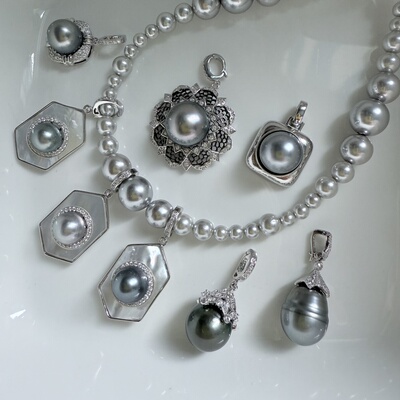 【特清不褪】大溪地山岛海水珍珠吊坠+ 强光minibaby珍珠项链41cm