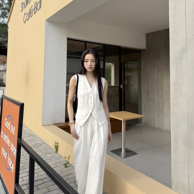 白色风车丨桑蚕丝·亚麻砂洗面料丨老钱显瘦高腰直筒休闲裤MY5965