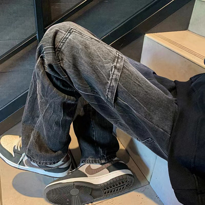 美式vibe复古工装牛仔裤男款春秋季高街潮牌宽松直筒休闲阔腿裤子