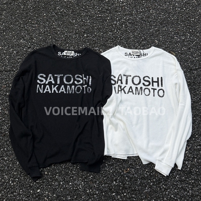 SATOSHI Nakamoto Waffle Knit L/S字母标语高街潮牌宽松长袖T恤