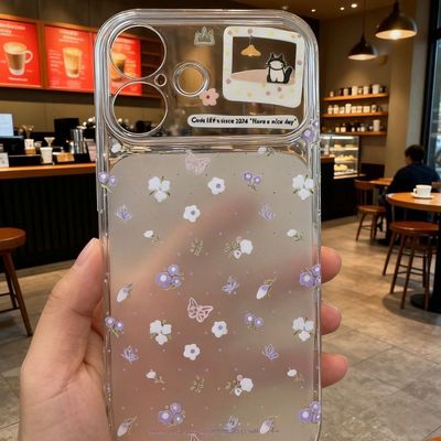 purple flowers matte clear case适用iphone 11 12 13 14 15 16 plus 17 pro max