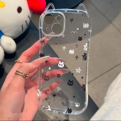 Cute cartoon cat's ears cat clear Case适用iphone 11 12 13 14 15 16 plus 17 pro max