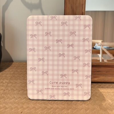 Bow Pattern Anti-Bending Hard Acrylic iPad Case Pencil Slot 适用 iPad A16 Air 8 9th Gen 10.2 Pro 11