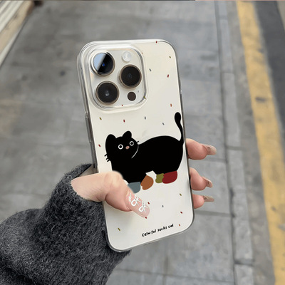 Minimalist Black Cat Clear Phone Case Soft 适用 iPhone 11/12/13/14/15 Pro Max Transparent & Slim Fit