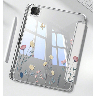 Elegant Floral Clear Anti-Bending iPad Case 适用 2025 iPad Air 7 Pro 11 Mini 7 9th Gen 10.2 Inch