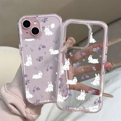 cartoon rabbit Purple strawberry clear case适用iphone 11 12 13 14 15 16 plus 17 pro max
