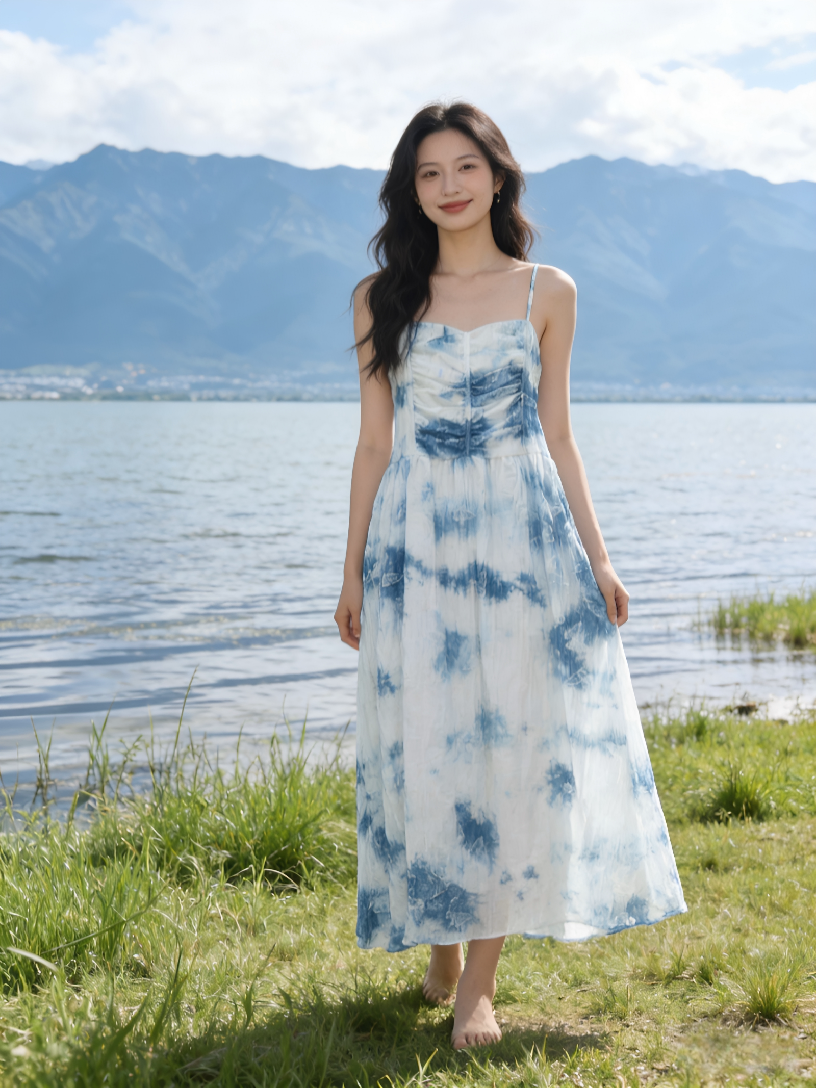 原创设计扎染裙子吊带裙连衣裙女夏季高级感气质松紧收腰显瘦长裙