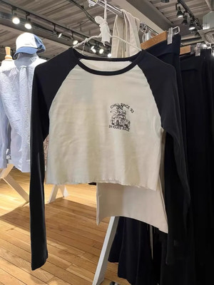 美式复古汽车印花纯棉插肩袖长袖