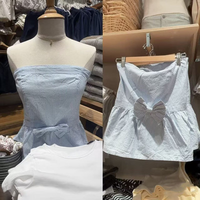 显瘦百搭蝴蝶结条纹抹胸