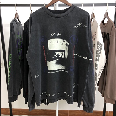 ERD忧郁的富二代 FW25 抽象印花棉质平纹针织水洗落肩长袖T恤男潮