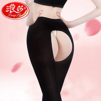 浪莎120D免脱连裤袜春秋冬款性感天鹅绒双面开裆镂空女中厚丝袜