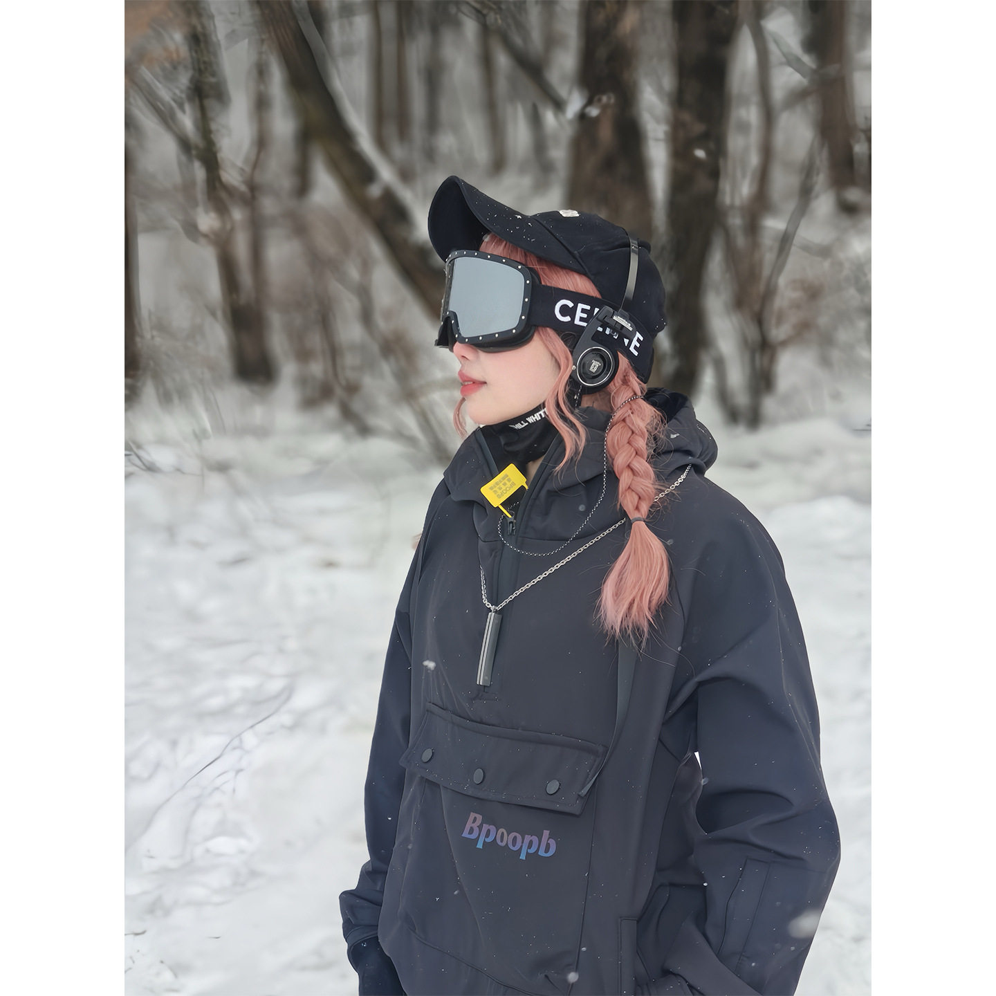 沐霖 东北雪季发光字母冲锋衣裤套装男女单板加绒防水防风滑雪服
