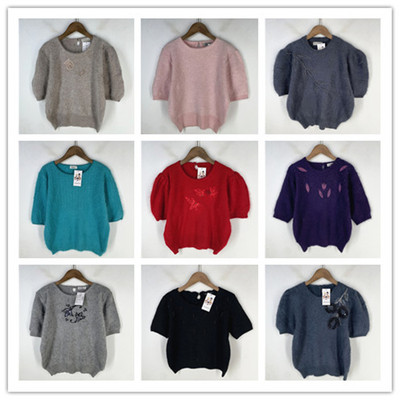 复古着vintage外贸精选学院风甜美系钉珠绣花安哥拉兔绒毛衣X6702