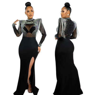 plus size party dress women 欧美女装新款性感透视烫钻连衣裙子
