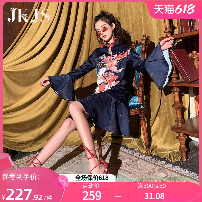 jkjs原创秋天的旗袍2023新款年轻款少女日常中国风国潮改良连衣裙_虎窝淘