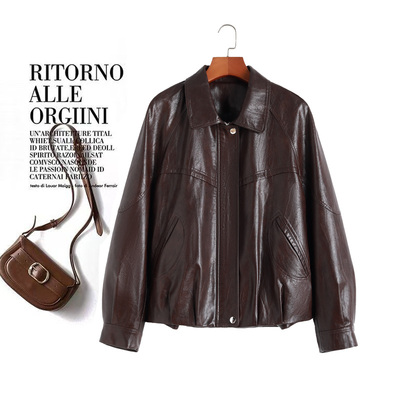 海宁头层绵羊皮女皮夹克简约