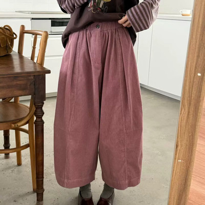 简约百搭高腰灯芯绒休闲裤女九分