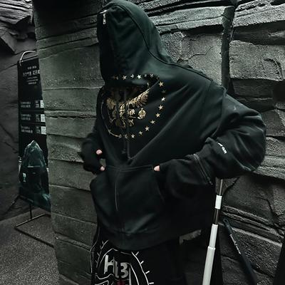 GRAILZ LEARL 24SS 双头鸟连肩二合一手套做旧拉链外套帽衫夹克