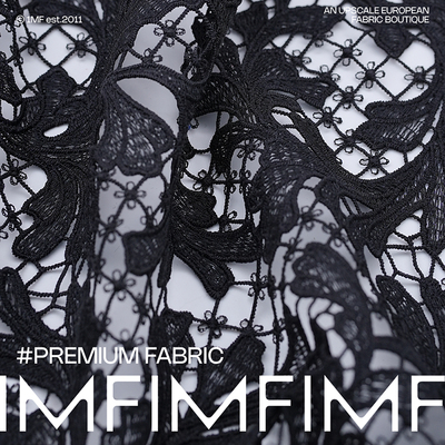 雾灰河畔 日本绝美重工水溶龙骨蕾丝面料黑色布料 宽128CM 395G/M